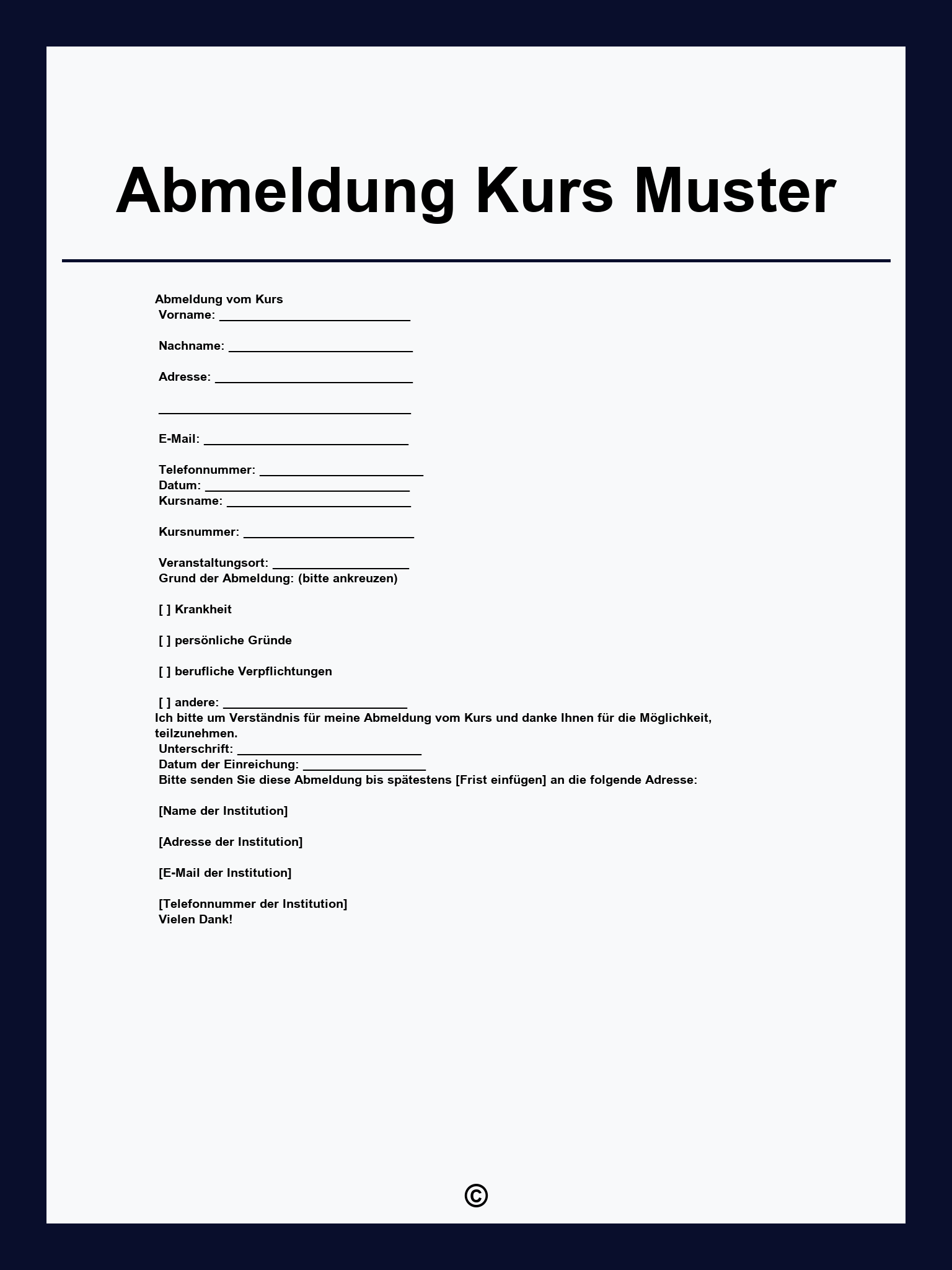 Abmeldung Kurs Muster